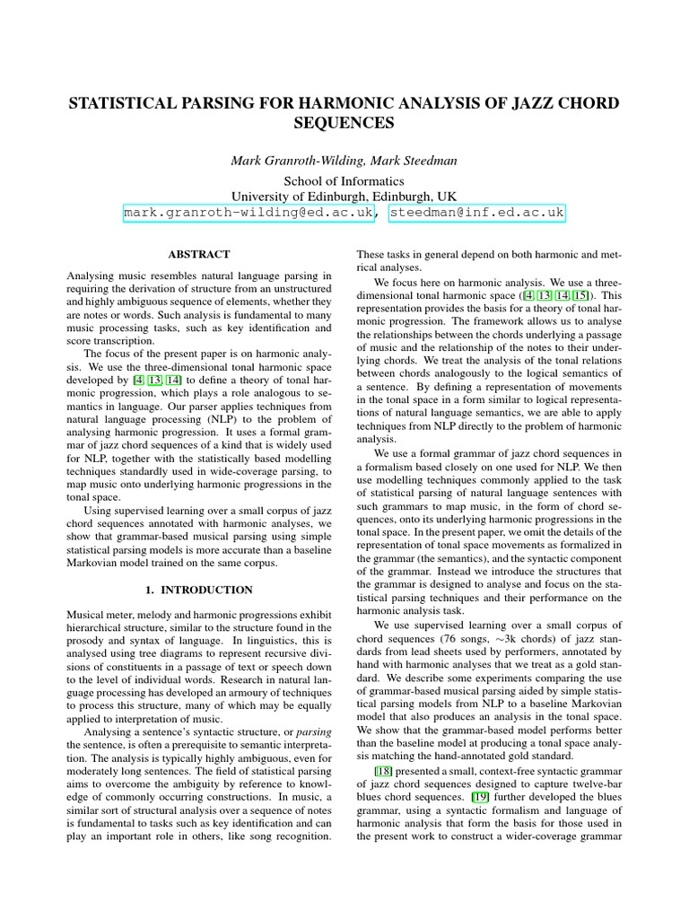 Harmonic Analysis Jazz Chord Sequences - Just Intonation PDF | PDF ...