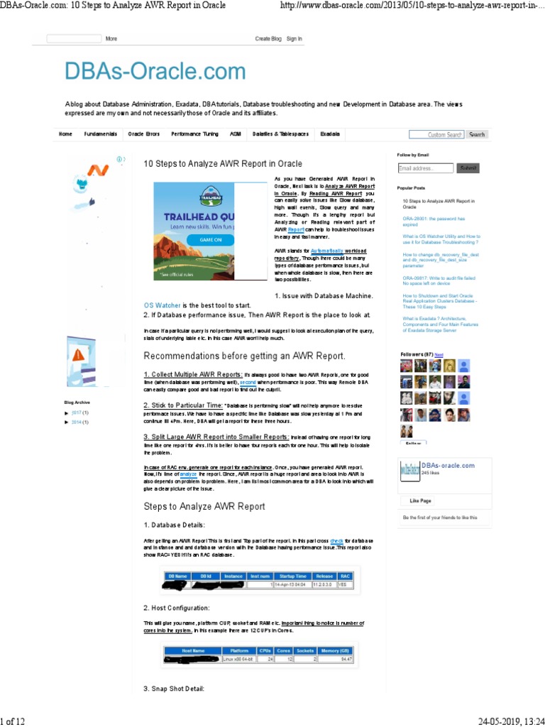 Awr Analysis 10 Steps | PDF | Oracle Database | Databases