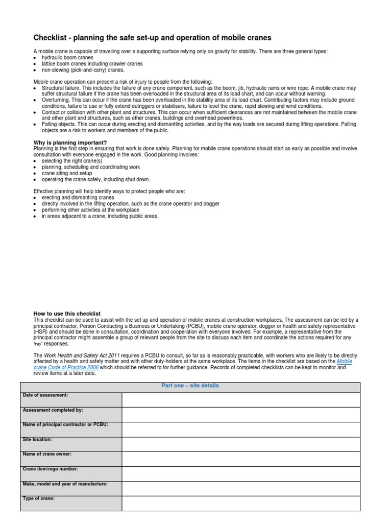 Mobile Crane Checklist Final | PDF | Crane (Machine) | Traffic