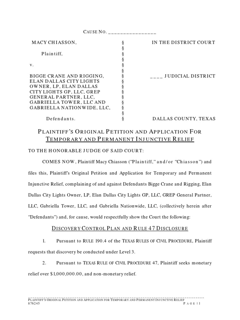 Texas Plaintiff's Petition Template | PDF | Negligence | Damages