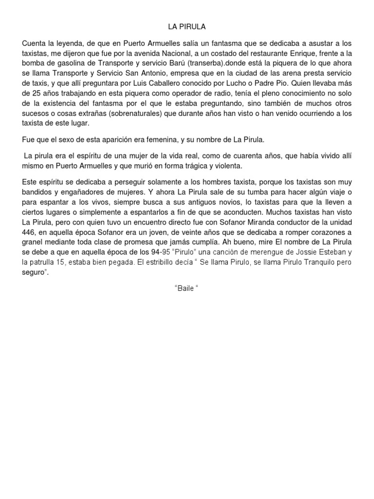 La Leyenda de La Pirula en Puerto Armuelles | PDF