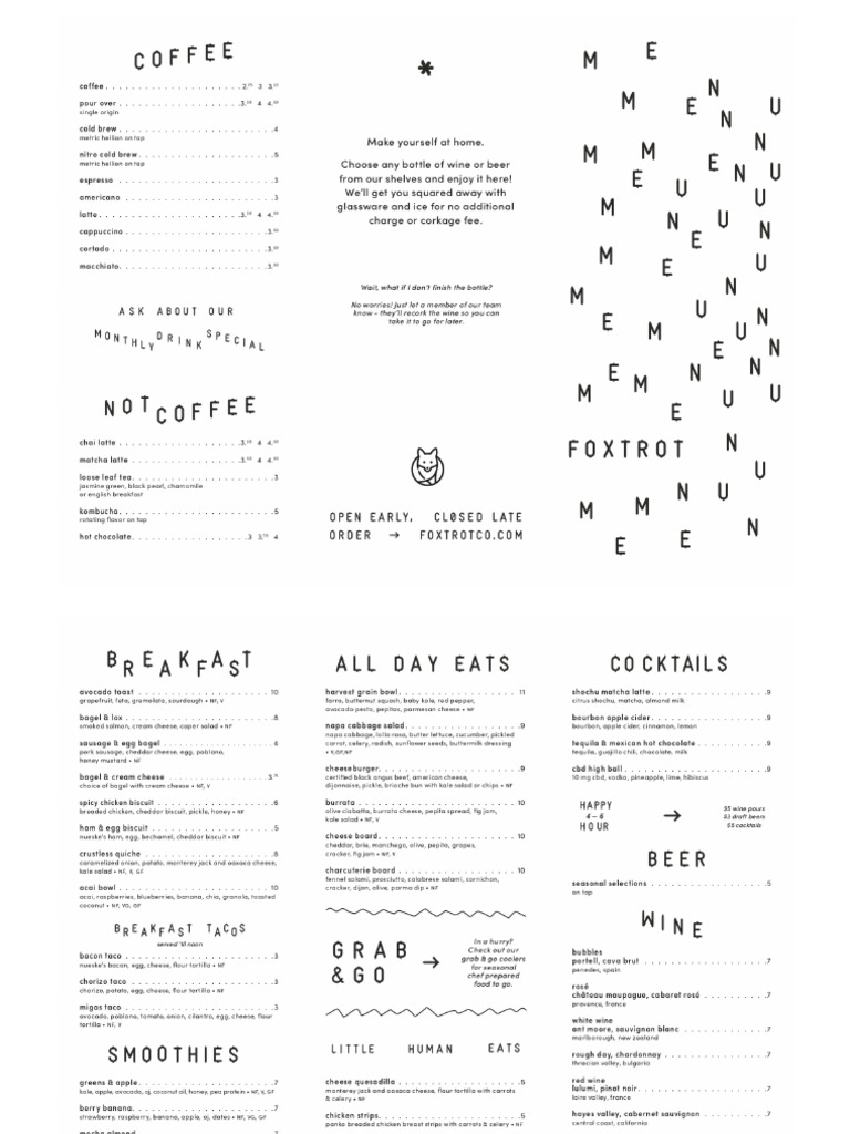 Foxtrot Menu Old Town | PDF