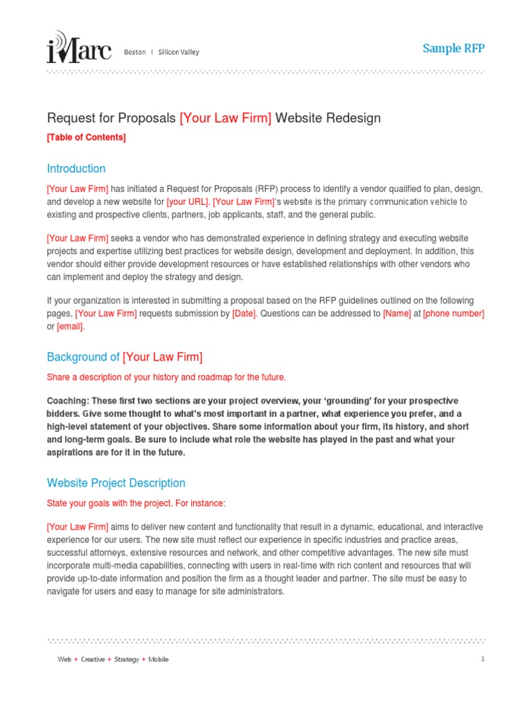 Request For Proposals Website Redesign: (Your Law Firm) | PDF ...