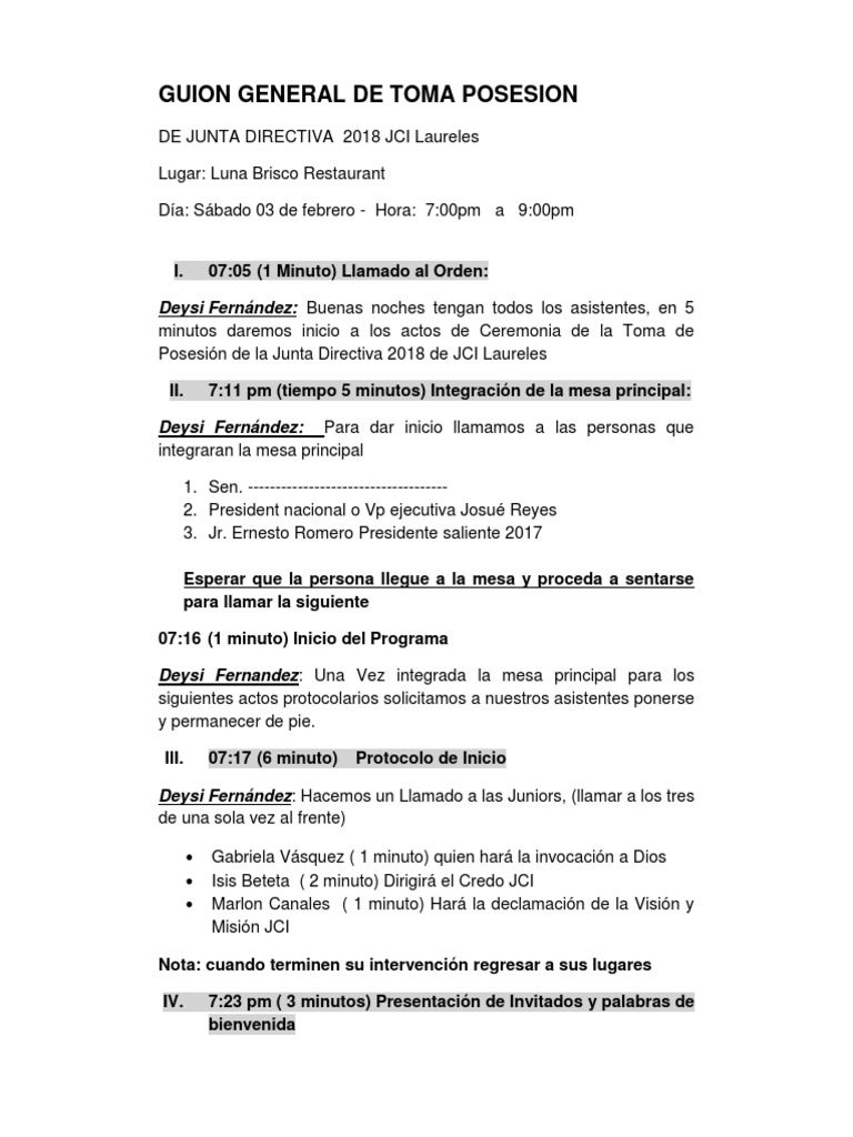 Guion Del Programa Toma 2018 Final | PDF