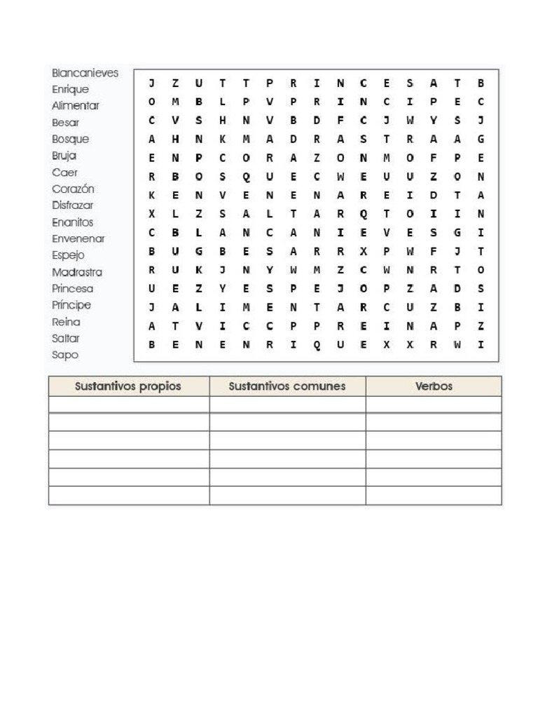 Sopa de Letras Sustantivos | PDF