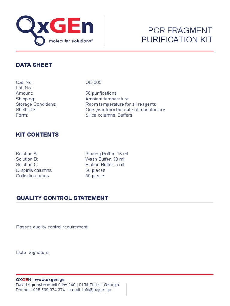 PCR Fragment Purification Kit Guide | PDF | Polymerase Chain Reaction ...