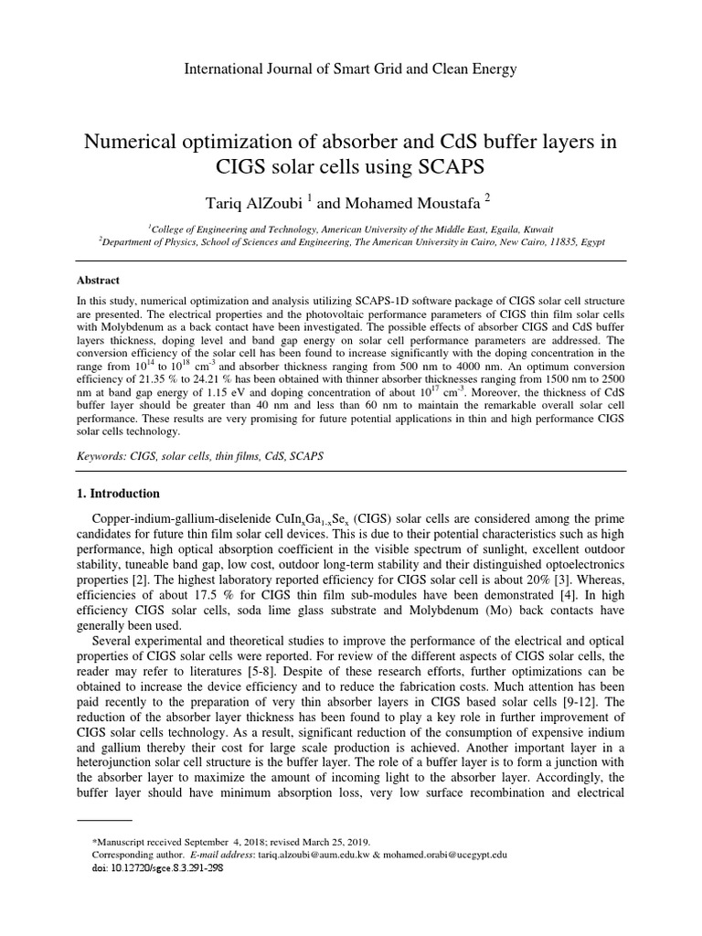 Numerical Optimization of Absorber and Cds Buffer Layers in Cigs Solar ...