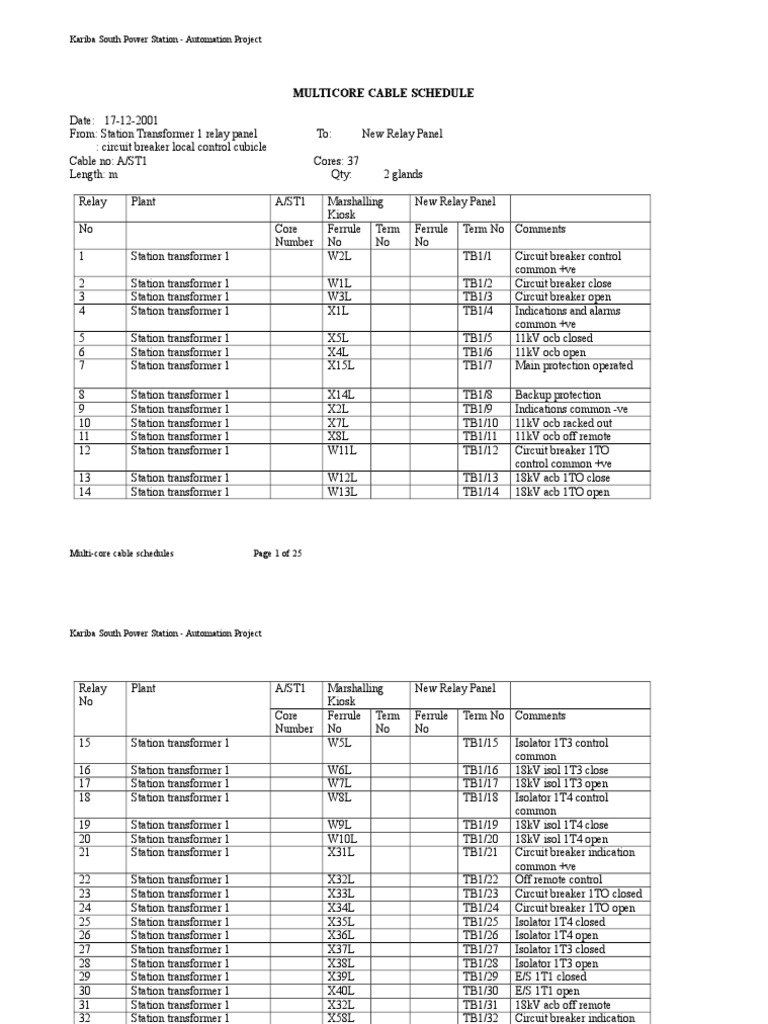 Common Services Multicore Cable Schedule | PDF | Multi Core Processor ...