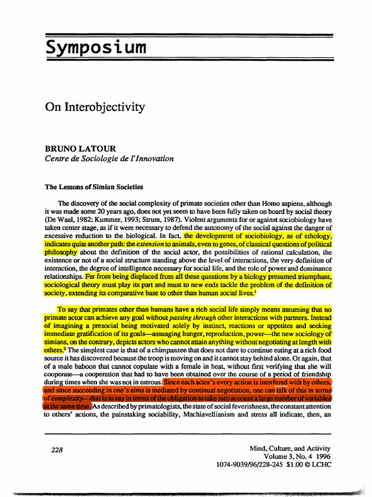 LATOUR, Bruno - On Interobjectivity | PDF | Sociology | Human