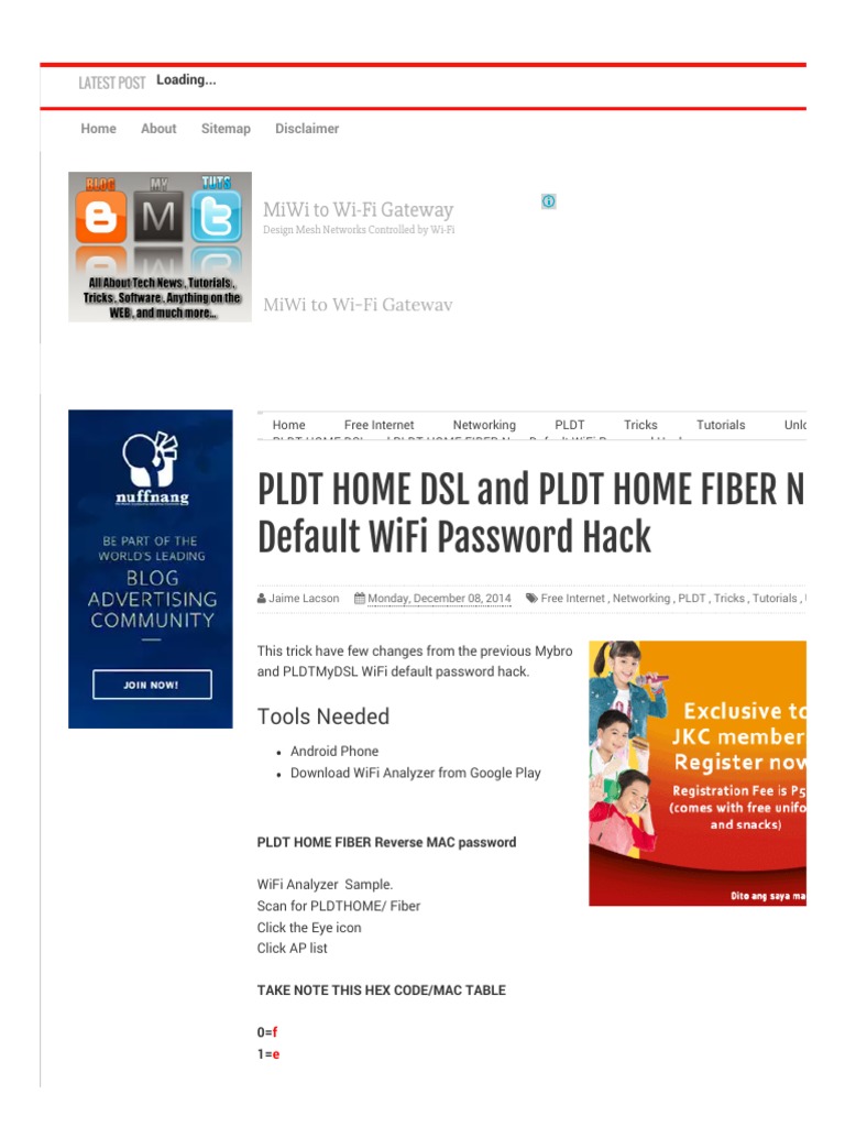 PLDT HOME DSL and PLDT HOME FIBER New Default WiFi Password Hack ...