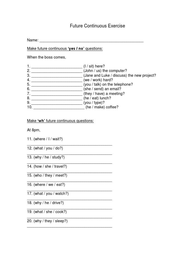 Future Continuous Form Questions | PDF