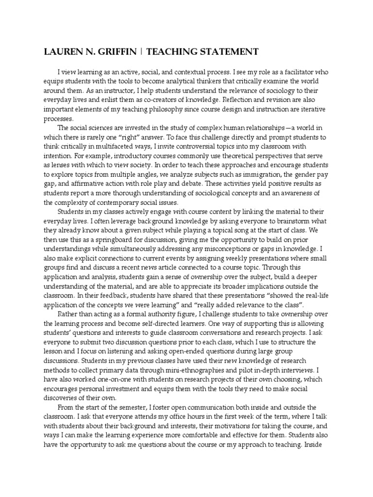 Lauren N. Griffin - Teaching Statement | PDF | Learning | Applied ...