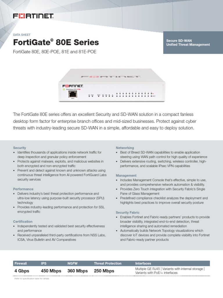 FortiGate 80E Series | PDF | Computer Network | Cloud Computing