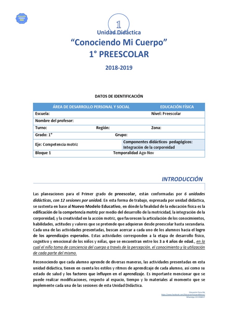Unidad Didáctica: Conociendo Mi Cuerpo | PDF | Educación de la primera ...