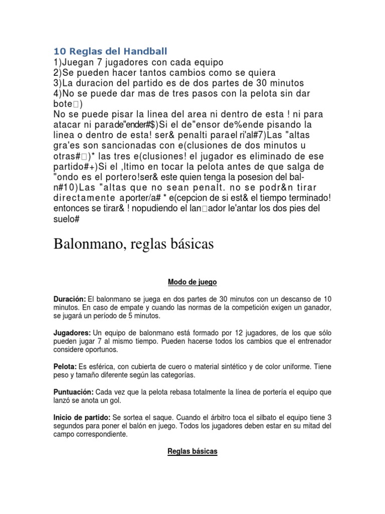 10 Reglas Del Handball | PDF | Asociación de Futbol | Pelota