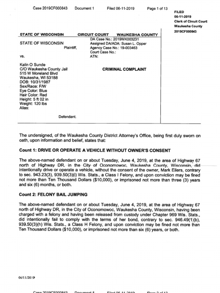 Kalin Sunde Criminal Complaint From Standoff | PDF