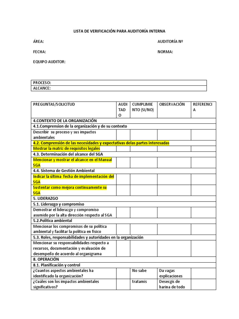 Lista de Verificación para Auditoría Interna | PDF | Business