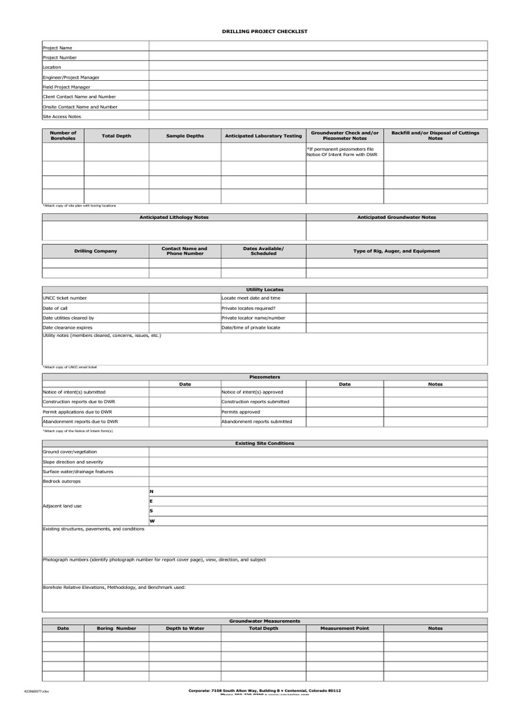 Drilling Project Checklist: Attach Copy of Site Plan With Boring ...