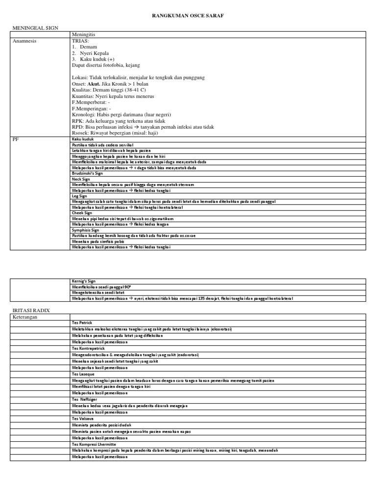 Rangkuman Osce Saraf | PDF