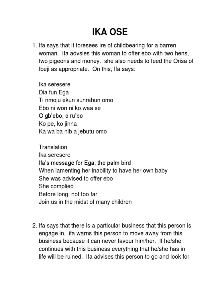 Ebo Offerings and Sacrifices According to Various Ifa Divinations | PDF ...