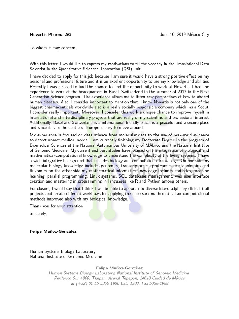 Cover Letter | PDF | Systems Biology | Genomics