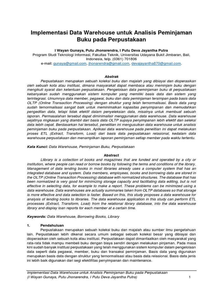 Implementasi Data Warehouse Untuk Analisis Peminjaman Buku Pada Perpustakaan | PDF