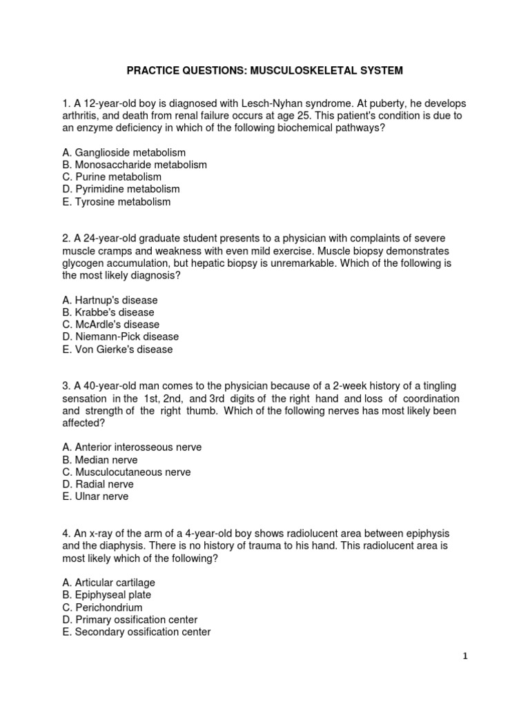 Practice Questions: Musculoskeletal System | PDF | Bone | Arm