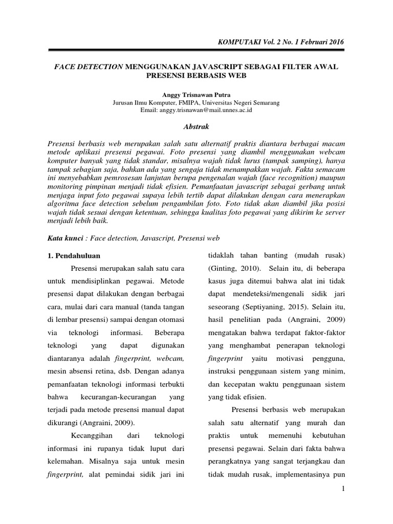 Face Detection untuk Presensi Web dengan JavaScript | PDF