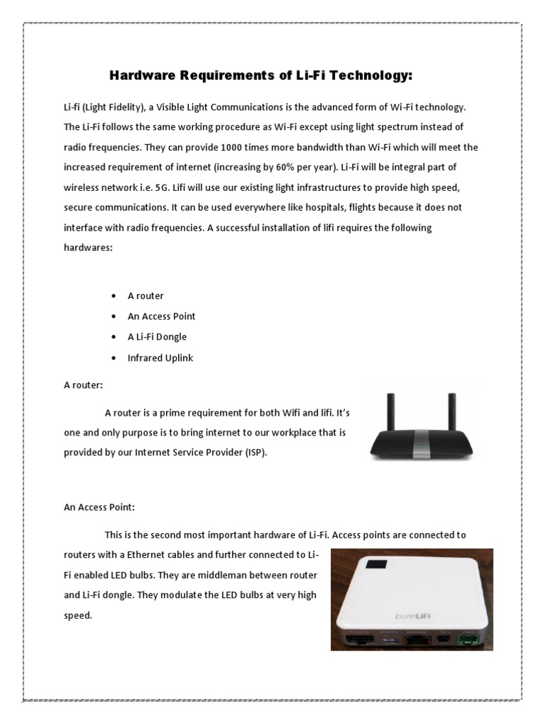 Hardware Requirements of LiFi | PDF | Wi Fi | Wireless Access Point