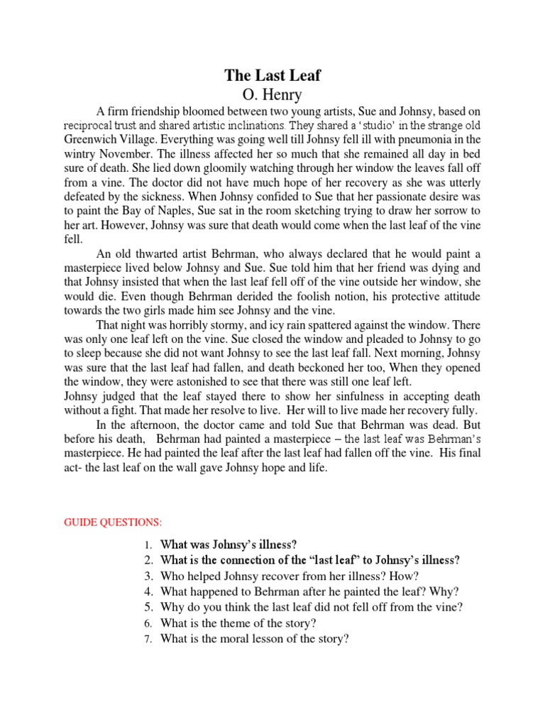 The Last Leaf: How an Artist's Masterpiece Saved a Life | PDF