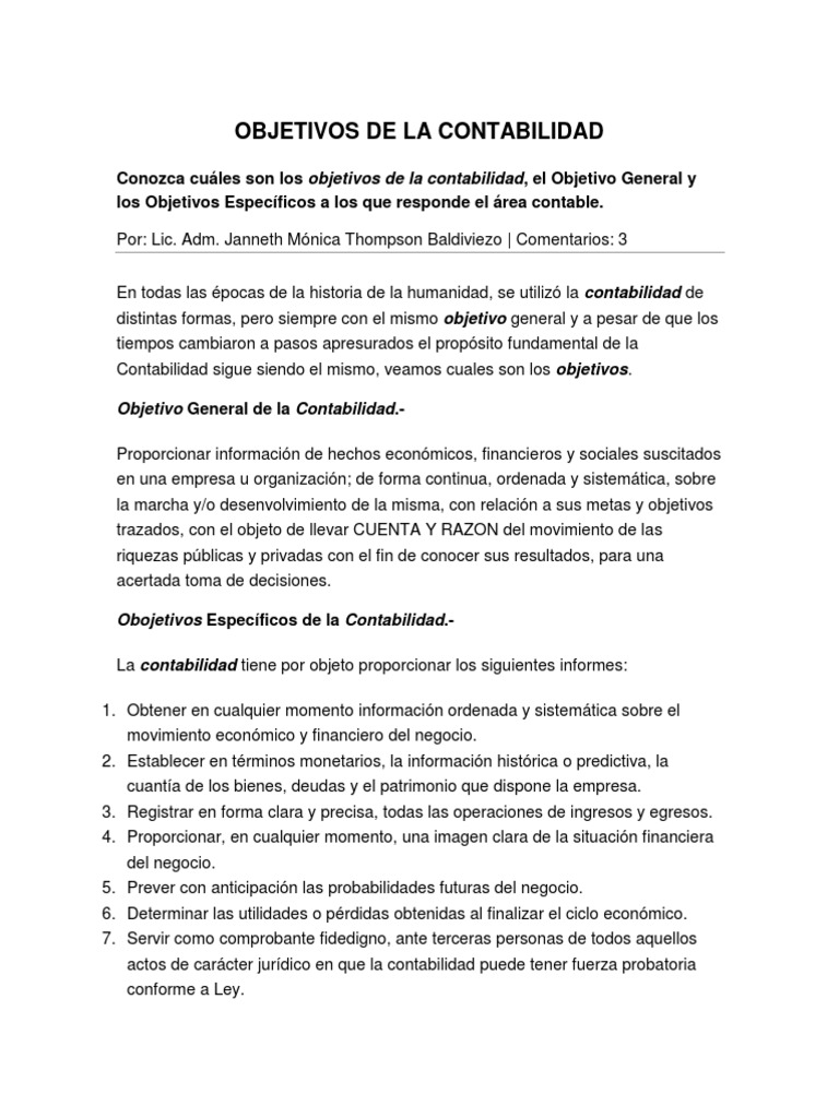 Objetivos y Importancia de la Contabilidad | PDF | Contabilidad ...