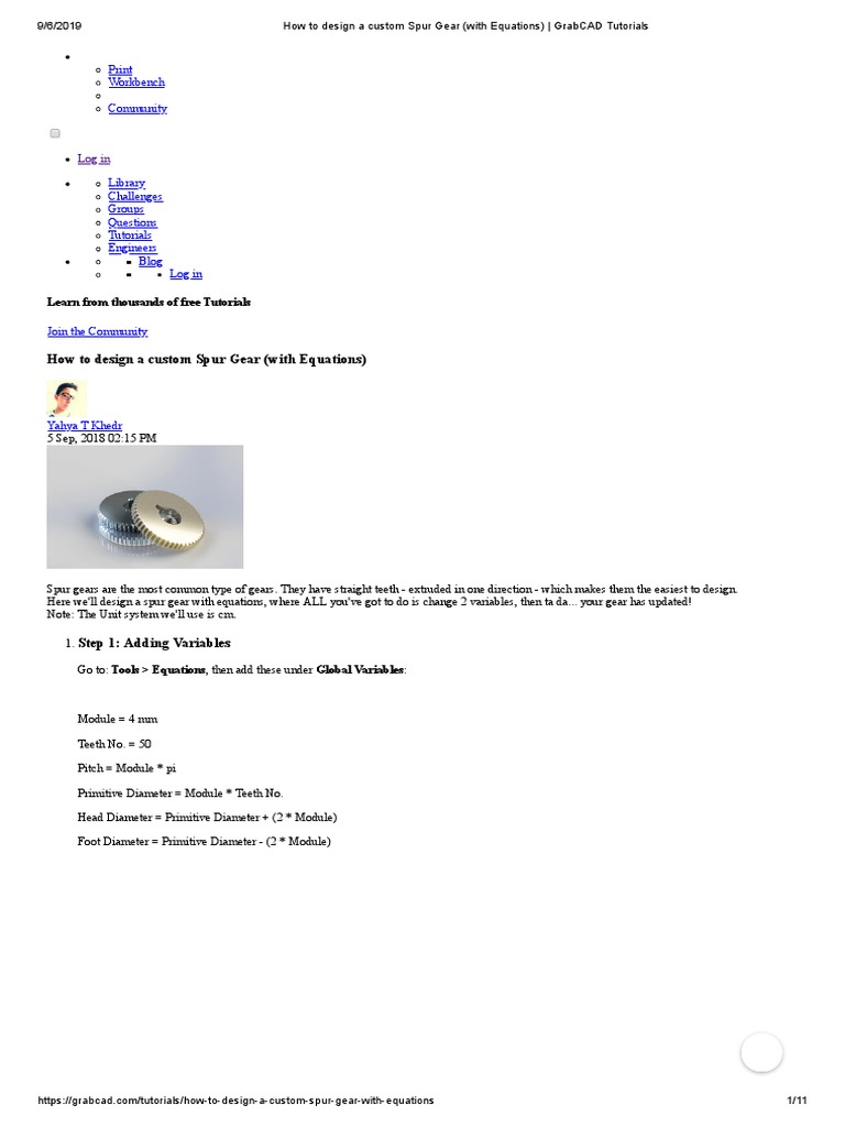 How To Design A Custom Spur Gear (With Equations) - GrabCAD Tutorials ...