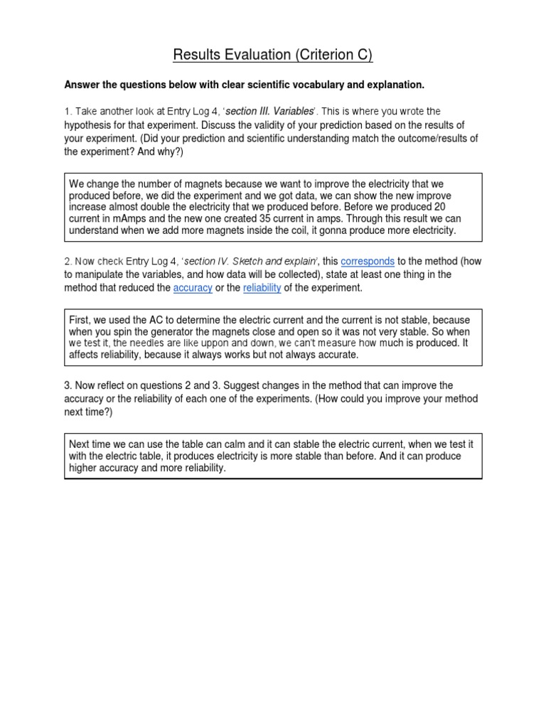 Results Evaluation (Criterion C) : Answer The Questions Below With ...