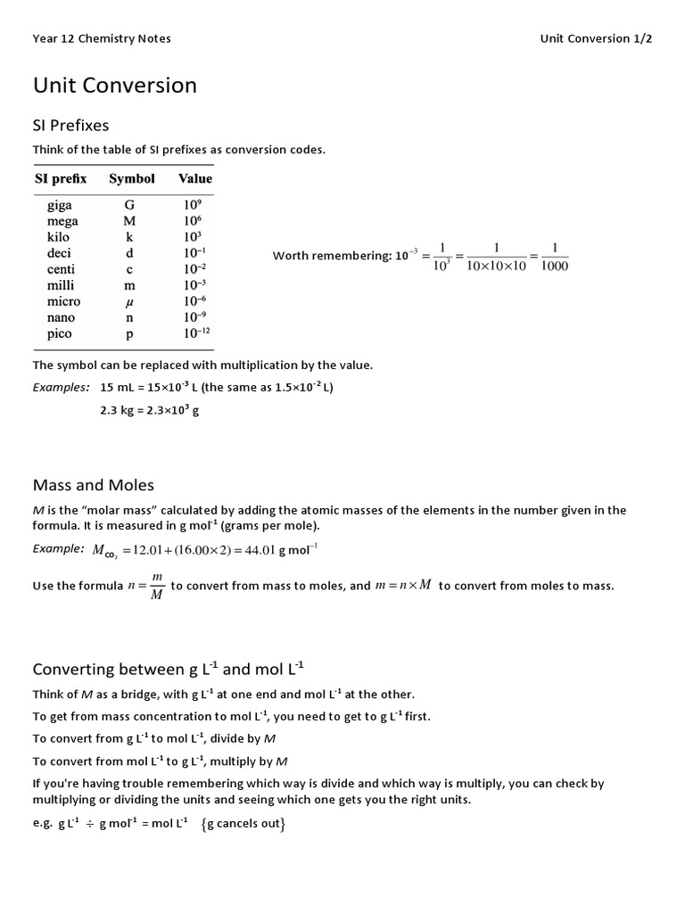 Unit Conversion: SI Prefixes | PDF | Mole (Unit) | Litre