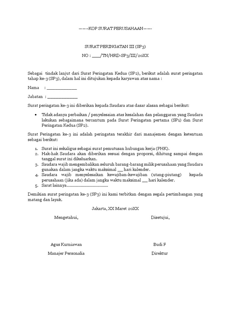 Contoh Surat SP3