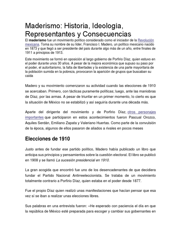 Maderismo: Inicio de la Revolución Mexicana | PDF | Formas de gobierno | Elecciones