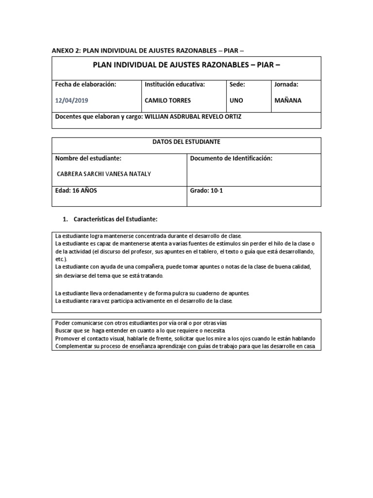 Anexo 2 Piar | PDF | Salón de clases | Aprendizaje