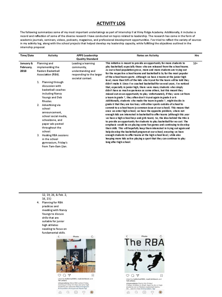 Internship II Activity Log: Leadership Development | PDF | Schools ...