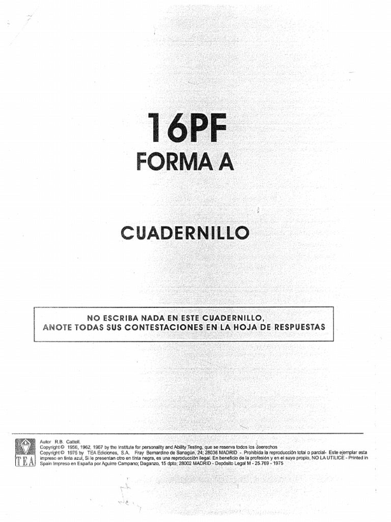 Cuadernillo 16PF | PDF