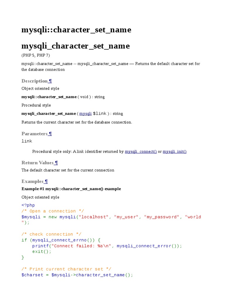 Mysqli Character Set Name | PDF
