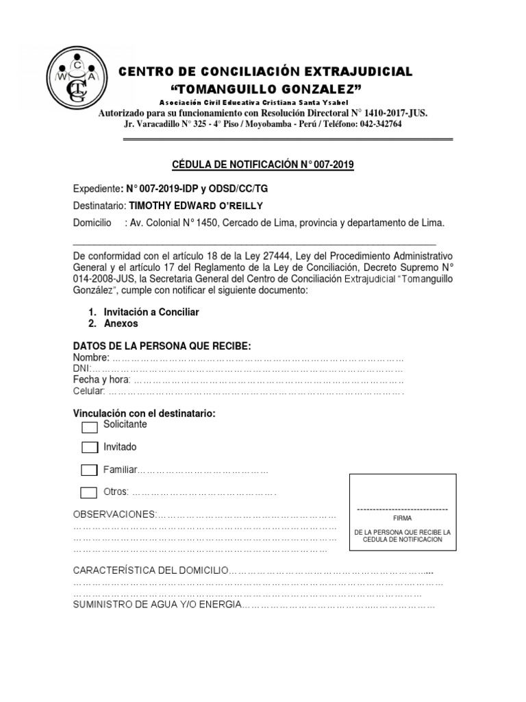Cedula de Notificación | PDF