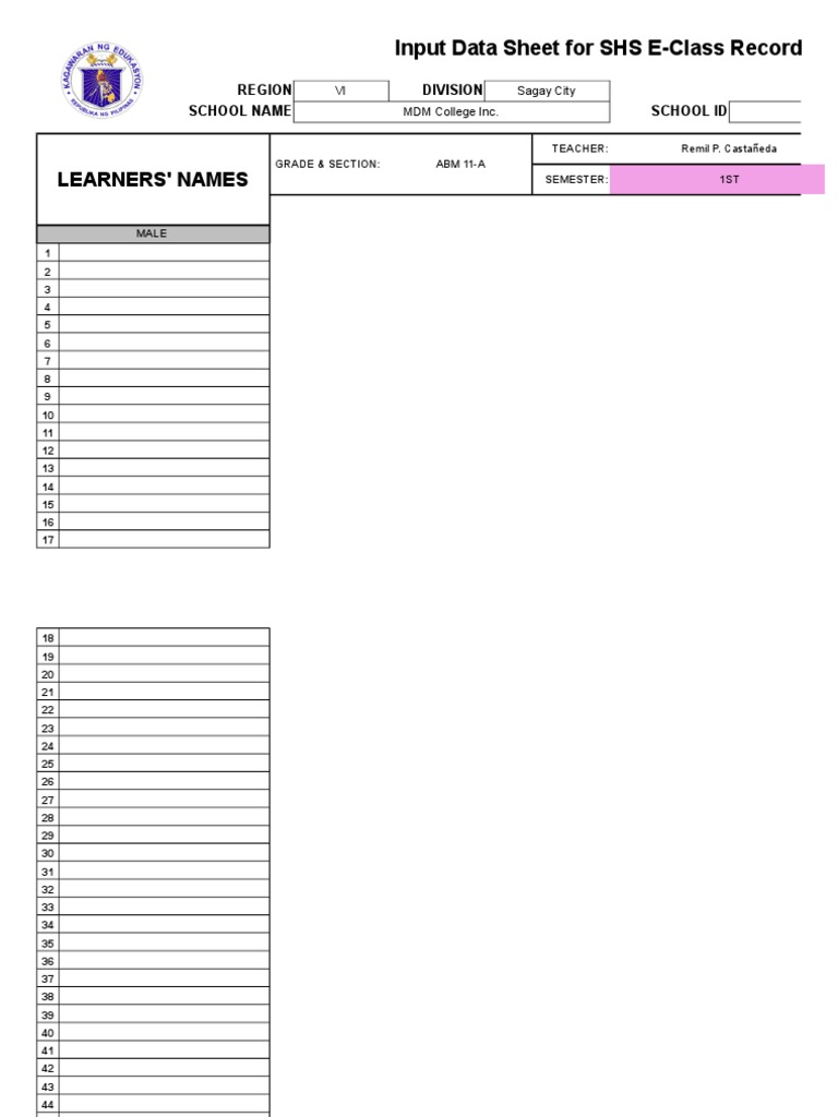 SHS E Class Record 2016 | PDF | Learning | Pedagogy