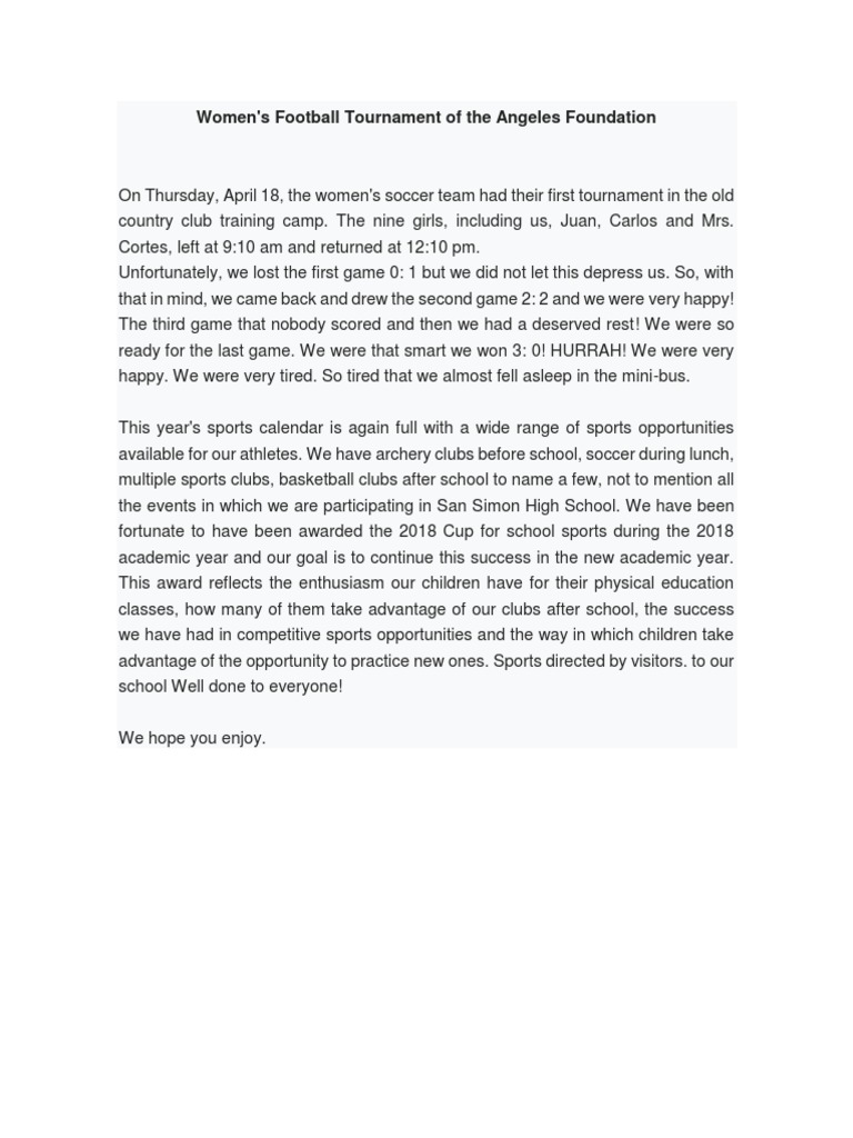 Evidence Reporting About A Sport Event | PDF