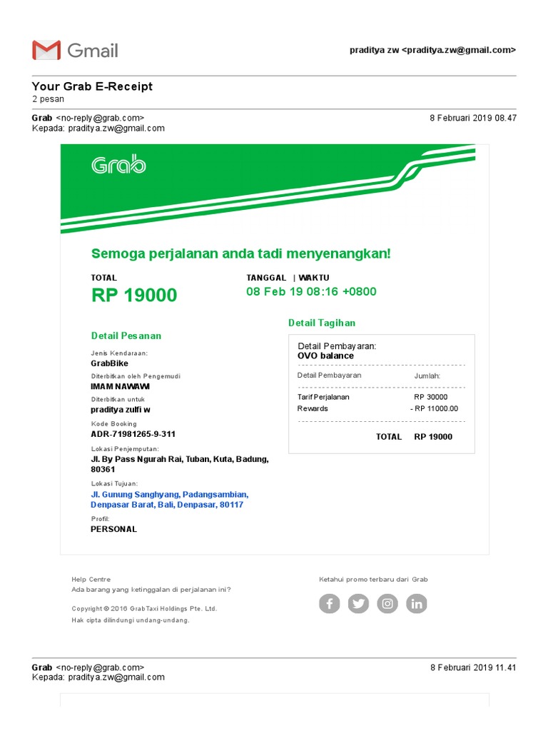Gmail - Your Grab E-Receipt | PDF