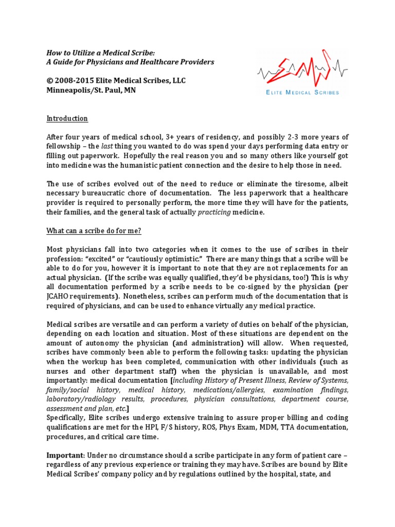 Guide To Physicians For Using Medical Scribes | PDF | Physician | Autonomy