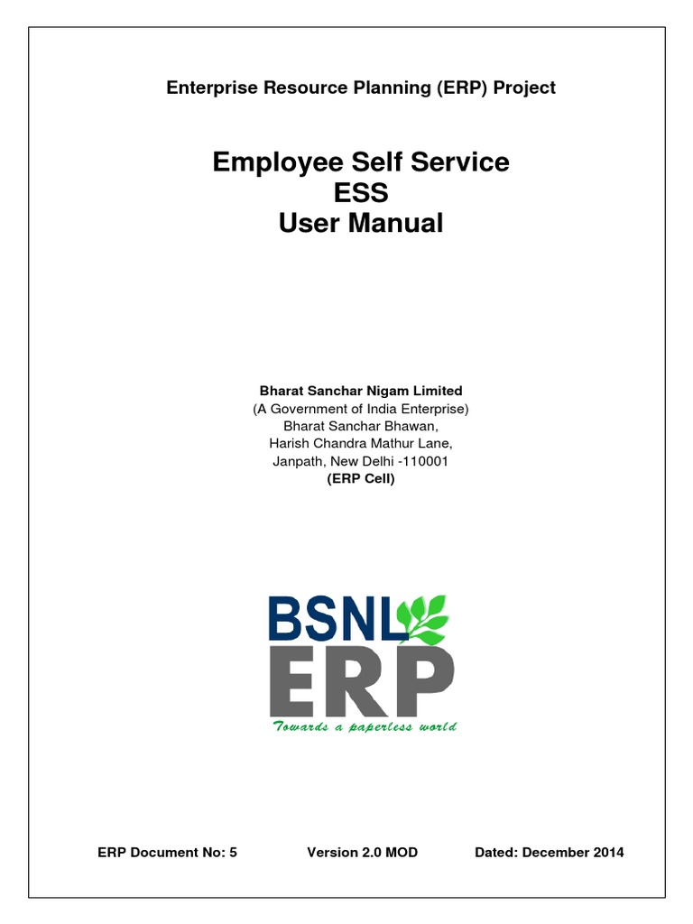Employee Self Service ESS User Manual: Enterprise Resource Planning (ERP) Project | PDF | Tab ...