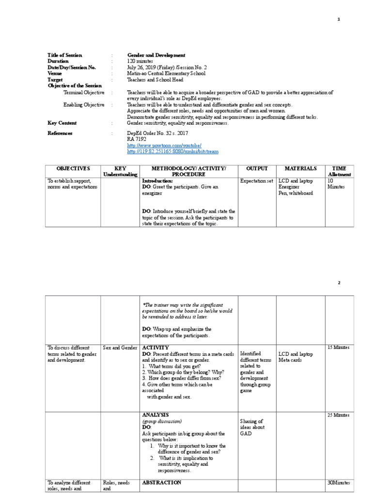 Session Guide On Gender and Development | PDF | Gender And Development ...