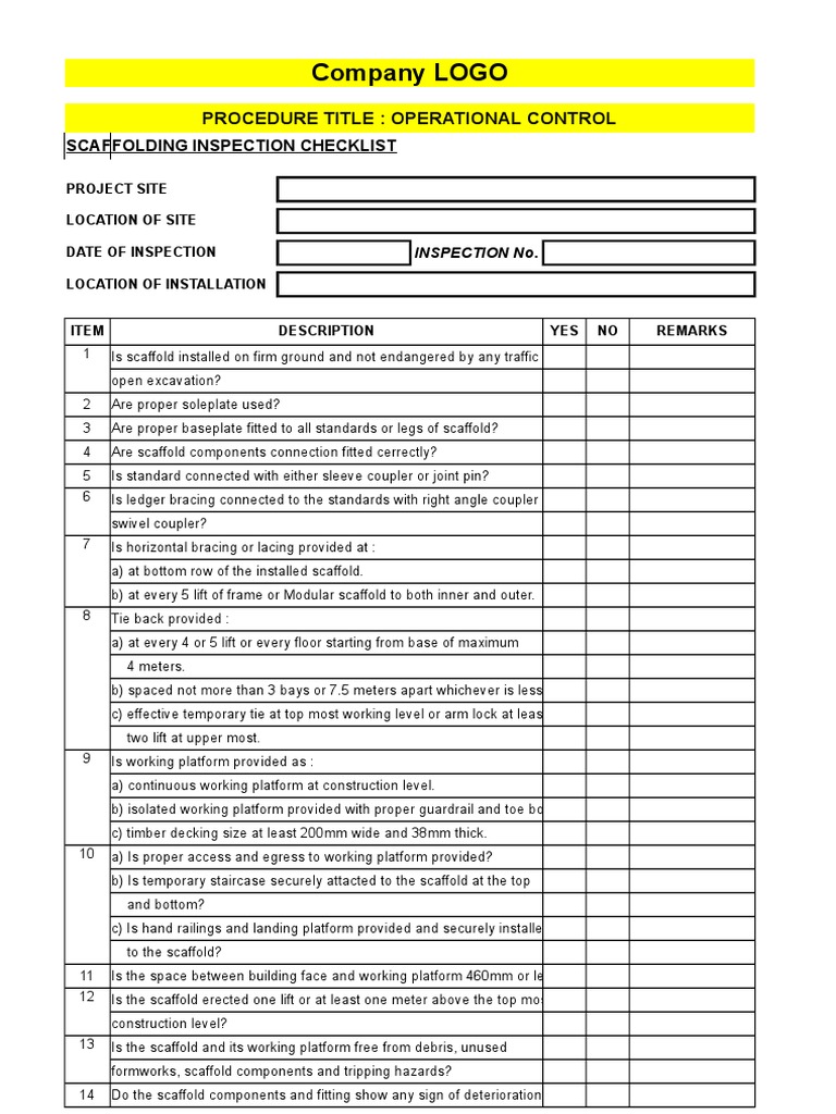 Scaffolding Checklist | PDF | Scaffolding | Equipment
