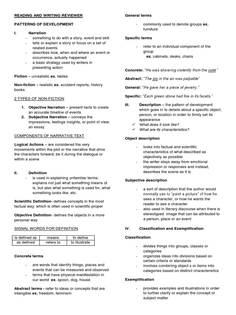Reading and Writing Reviewer | PDF | Concept | Narrative