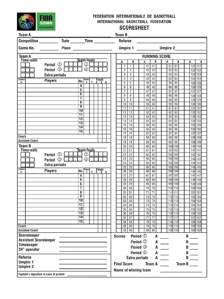 Fiba Basketball Scoresheet | PDF